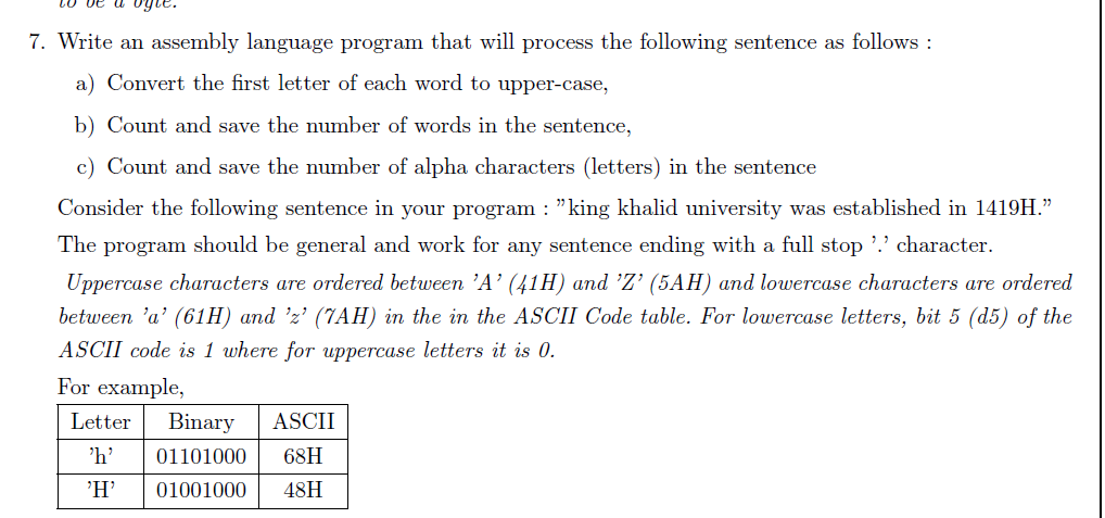 7. Write an assembly language program that will | Chegg.com