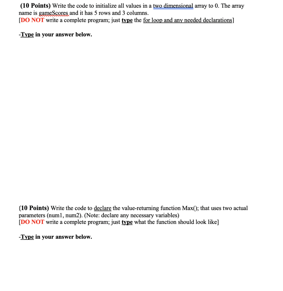 Solved (10 Points) Write the code to initialize all values | Chegg.com