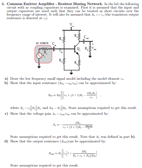5. Common Emitter Amplifier - Resistor Biasing | Chegg.com