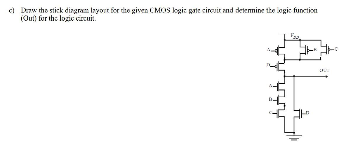 Solved c) Draw the stick diagram layout for the given CMOS | Chegg.com