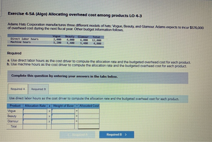 Solved Exercise 4-3A (Algo) Allocating overhead cost to | Chegg.com