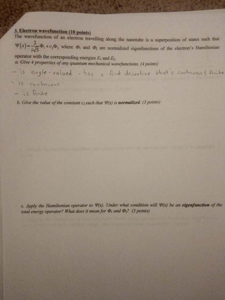 Solved 3 Eleetron Wavefunction 10 Points The Wavefunction