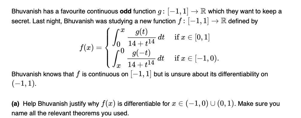 Bhuvanish has a favourite continuous odd function | Chegg.com