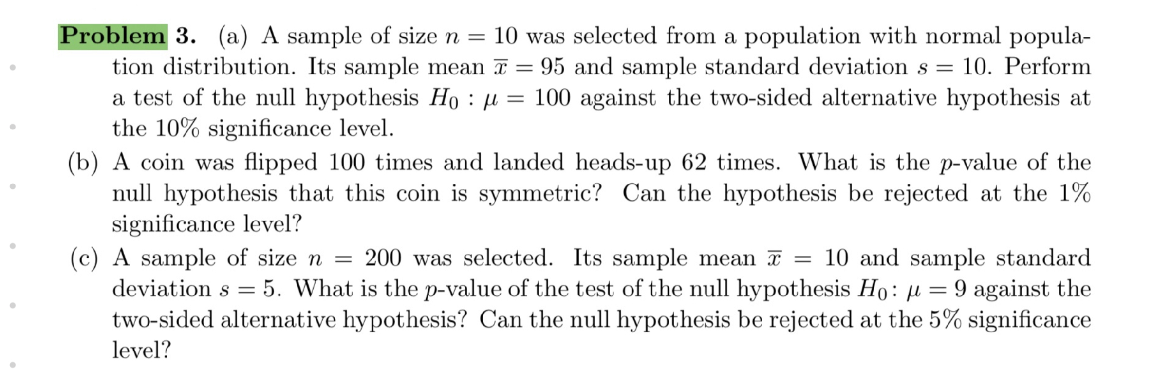 Solved Problem 3. (a) A sample of size n=10 was selected | Chegg.com