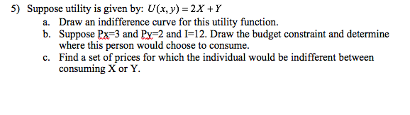 Solved 5 Suppose Utility Is Given By U X Y 2x Y A Draw