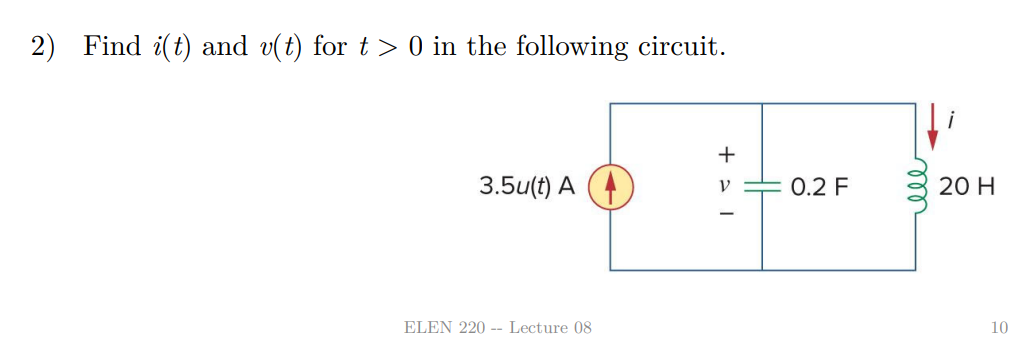 Solved 2) Find i(t) and v(t) for t>0 in the following | Chegg.com