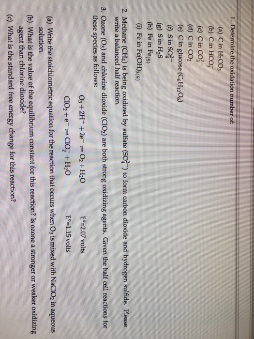 Solved 1. Determine the oxidation number of (a) Cin H2CO (b) | Chegg.com