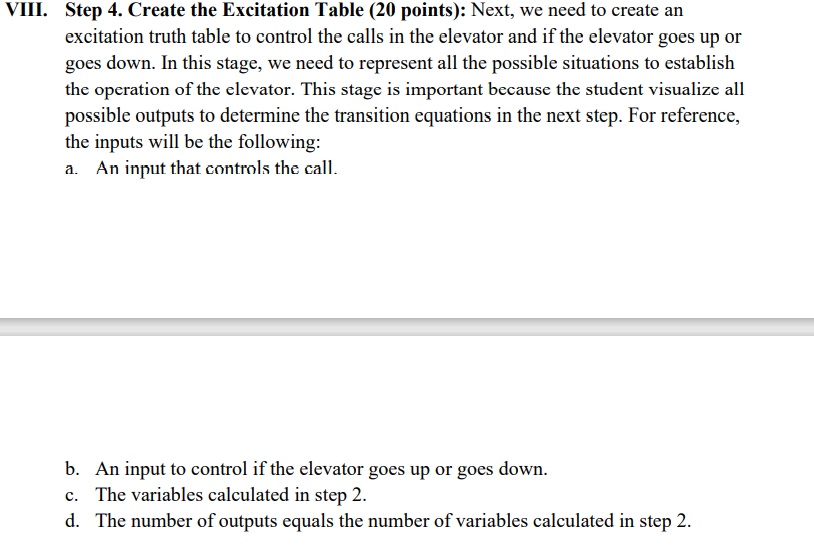 Solved VIII. Step 4. Create the Excitation Table (20 | Chegg.com