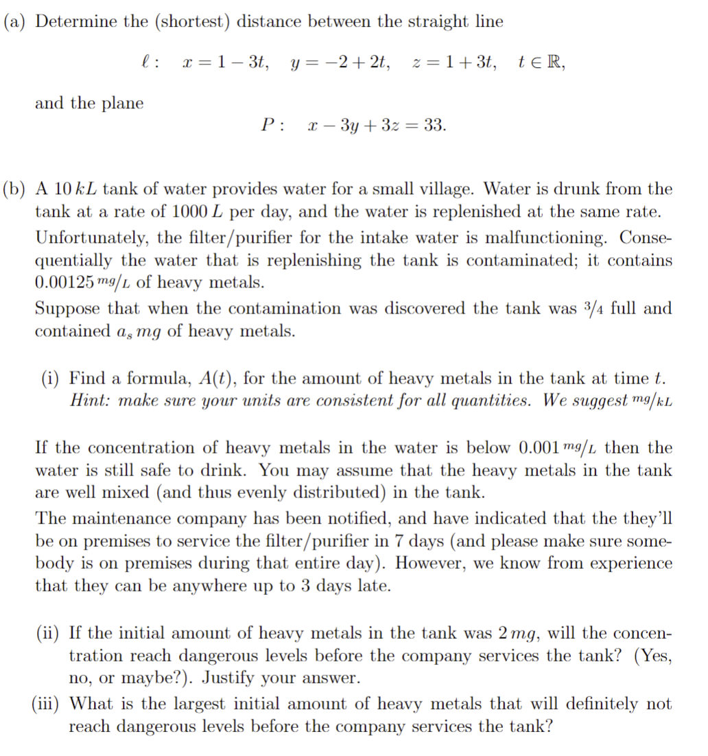 Solved (a) Determine the (shortest) distance between the | Chegg.com