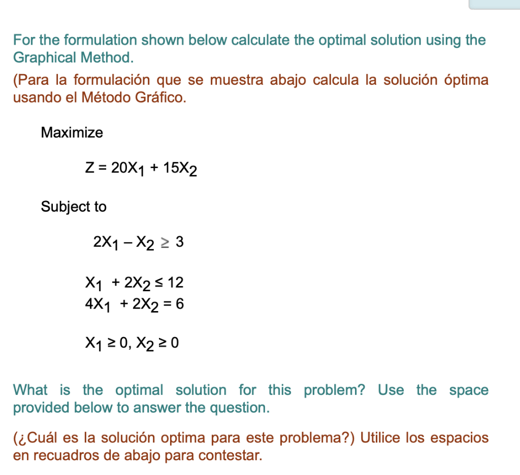 Solved For the formulation shown below calculate the optimal | Chegg.com