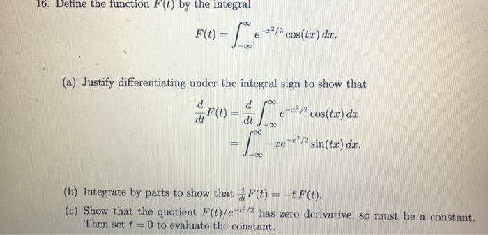 Solved Define the function F(t) by the integral F(t) = | Chegg.com
