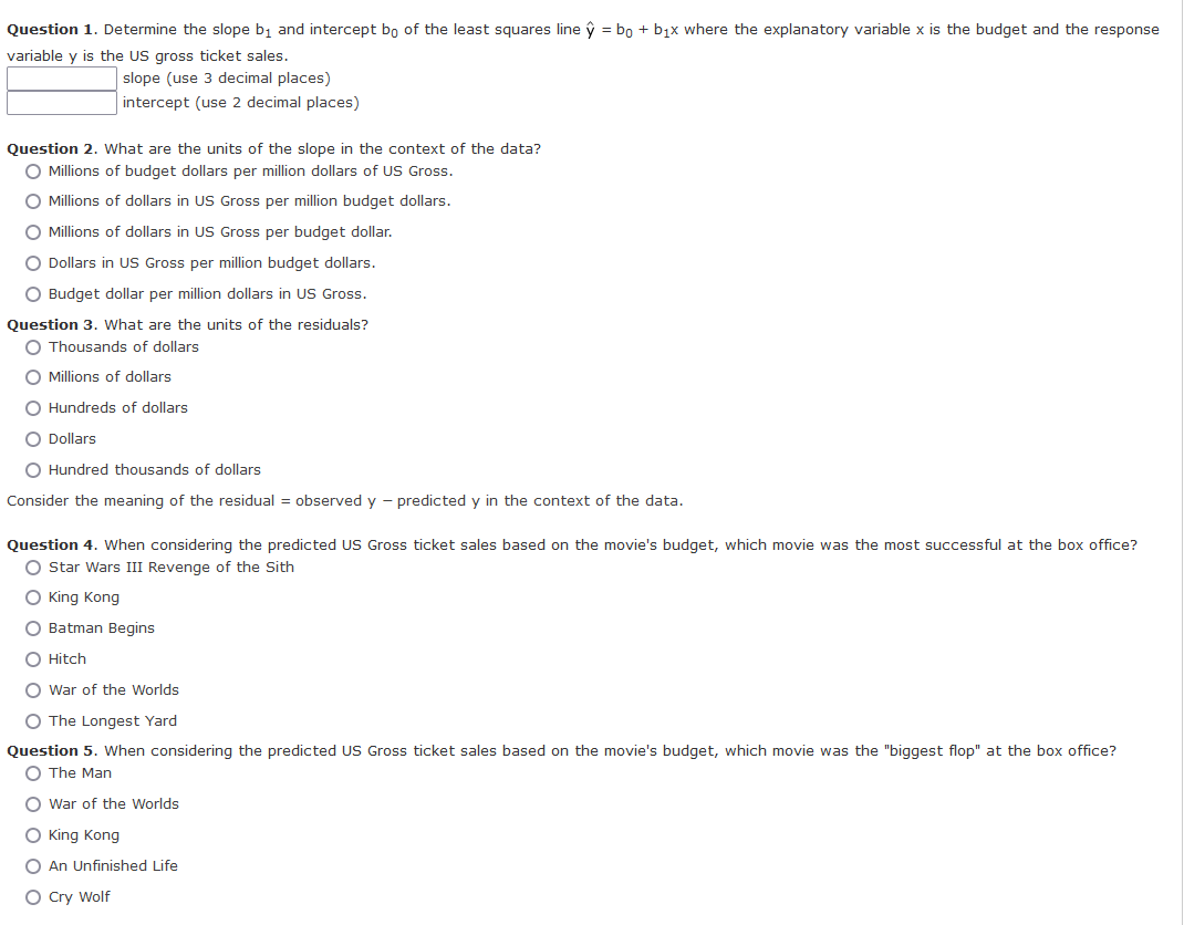 Solved Question 1. Determine the slope b1 and intercept b0 | Chegg.com