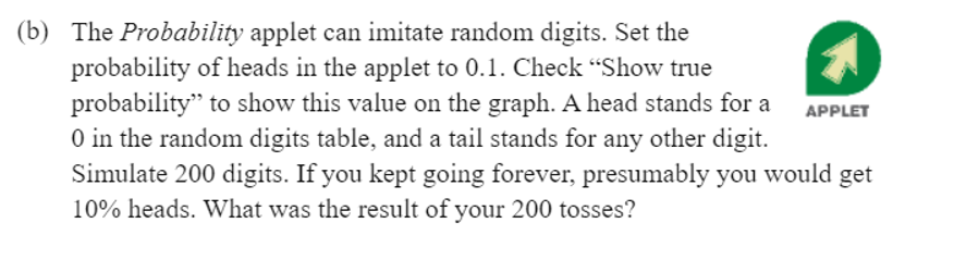 Solved (b) The Probability applet can imitate random digits. | Chegg.com