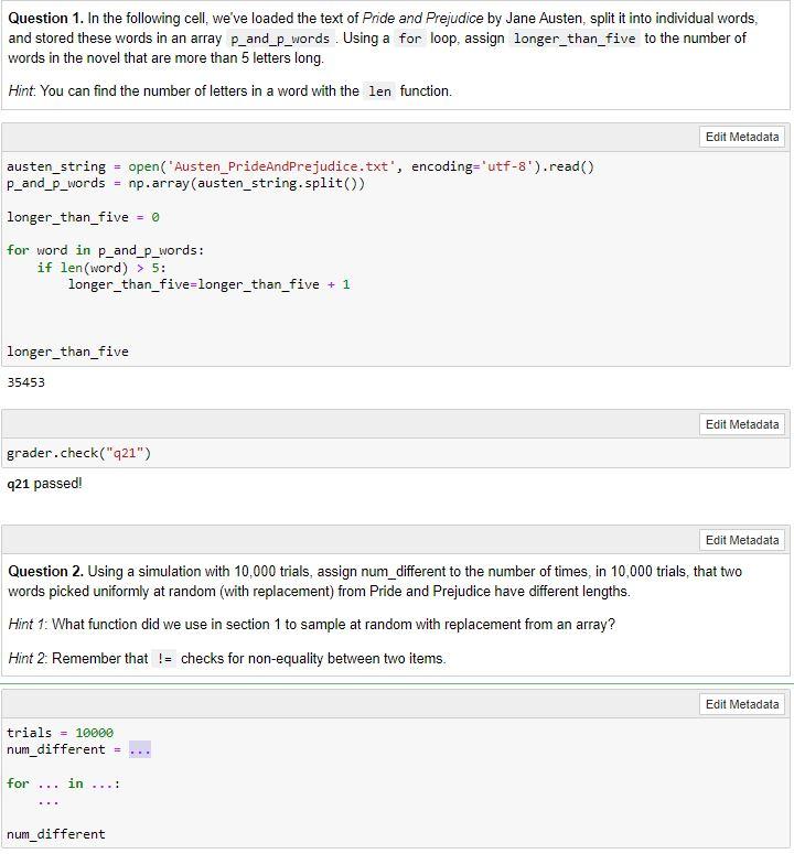 Solved Question 1. In the following cell, we've loaded the | Chegg.com