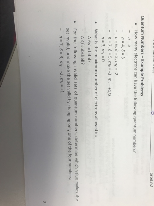Solved orbitals! Quantum Numbers- Example Problems How many | Chegg.com