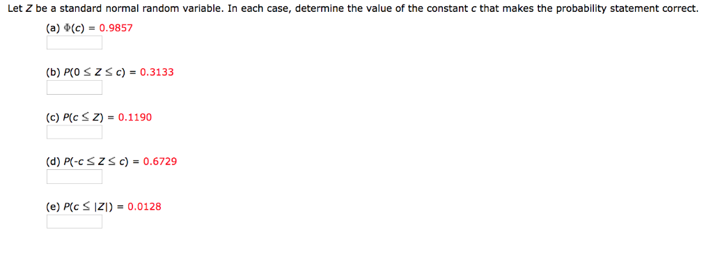 Solved Let Z be a standard normal random variable. In each | Chegg.com
