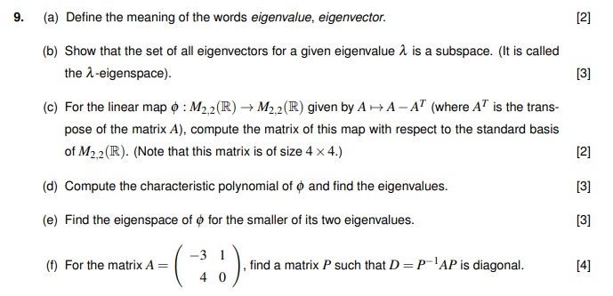 Solved (a) Define the meaning of the words eigenvalue, | Chegg.com