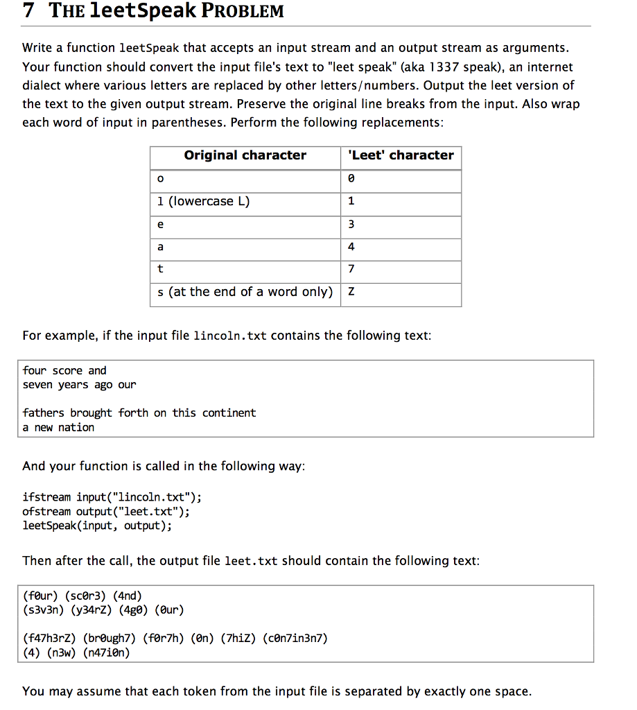 Solved 7 THE leetSpeak PROBLEM Write a function leetSpeak | Chegg.com