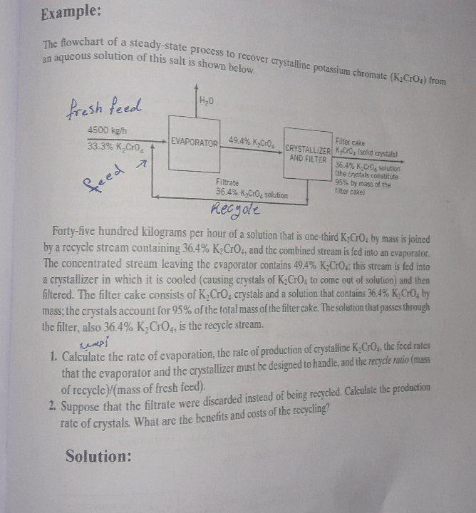 Solved Example: The ffowchart of a steady-state process to | Chegg.com
