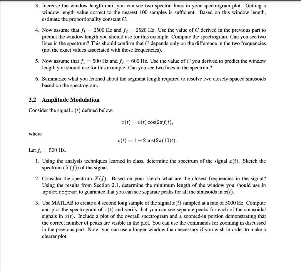 Solved 2.1 Spectrogram Frequency Resolution This part | Chegg.com