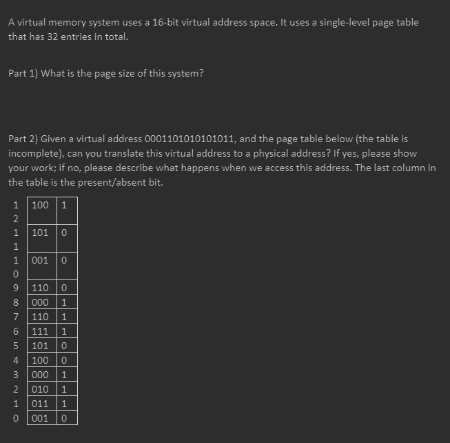 Solved A Virtual Memory System Uses A 16 Bit Virtual