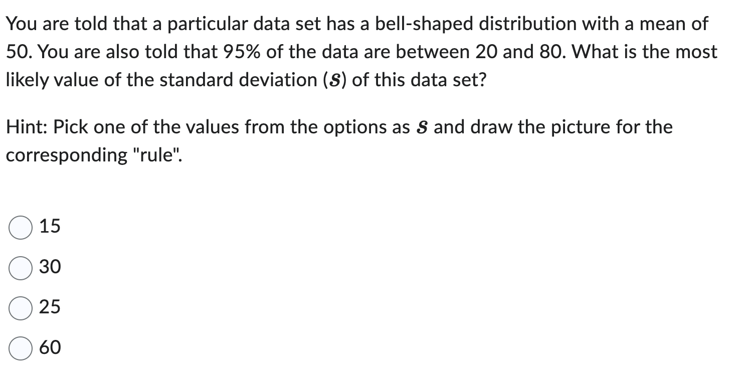 Solved You are told that a particular data set has a | Chegg.com