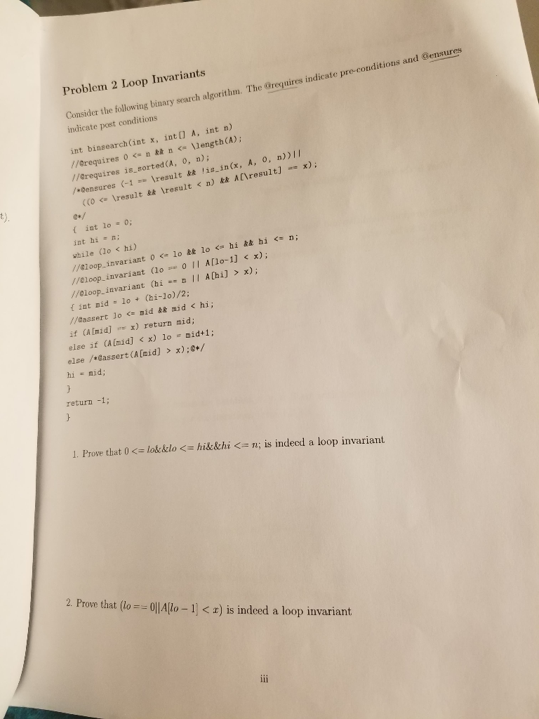 Solved Problem 2 Loop Invariants Consider er the following | Chegg.com