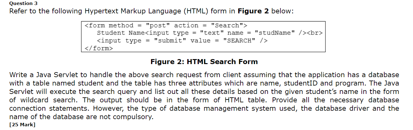 Solved Question 3 Refer to the following Hypertext Markup | Chegg.com