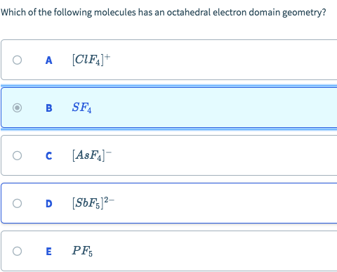 Solved Which of the following molecules has an octahedral | Chegg.com