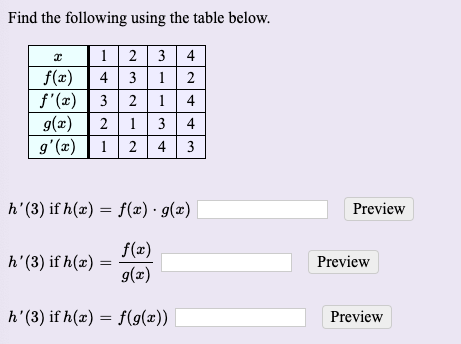 Solved Find the following using the table below. 1 2 3 4 | Chegg.com