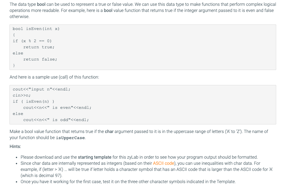 Solved The data type bool can be used to represent a true or | Chegg.com