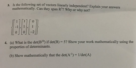 Solved 3. Is the following set of vectors linearly | Chegg.com