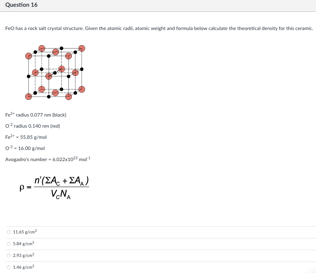 Solved Question 16 FeO has a rock salt crystal structure. | Chegg.com