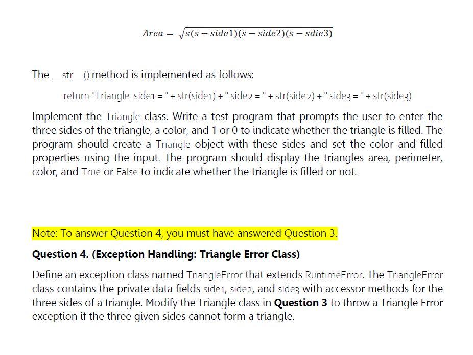 Solved Question 3 Exception Handling Triangle Class 