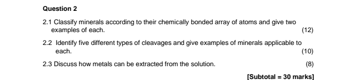 Solved Question 22.1 ﻿Classify minerals according to their | Chegg.com