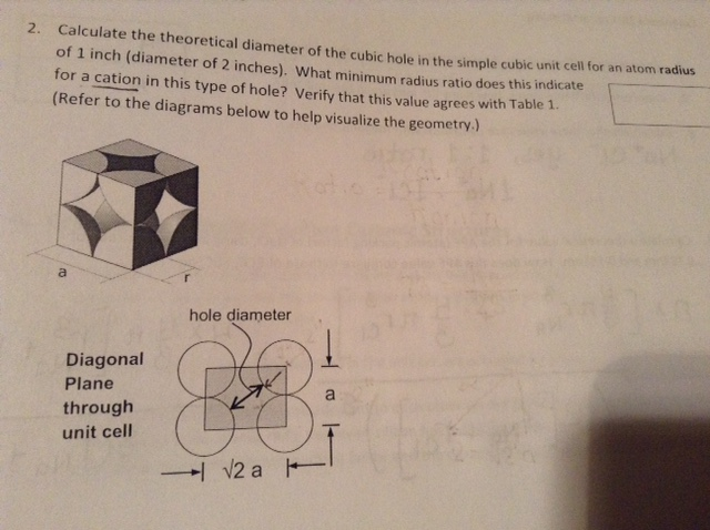 Solved 2. Calculate the theoretical diameter of the cubic | Chegg.com