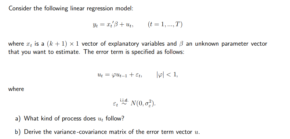 Solved Consider the following linear regression | Chegg.com