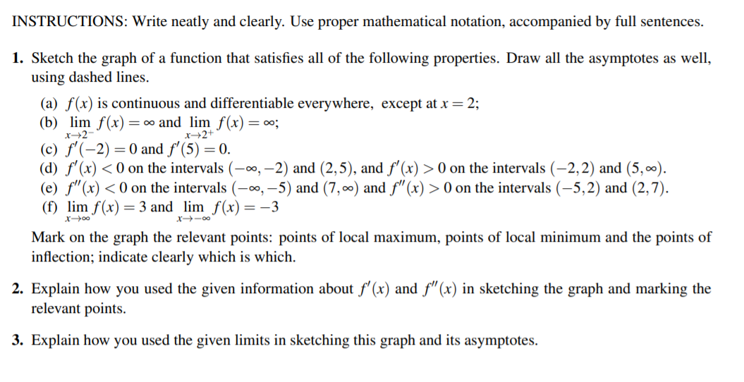 Solved INSTRUCTIONS: Write neatly and clearly. Use proper | Chegg.com