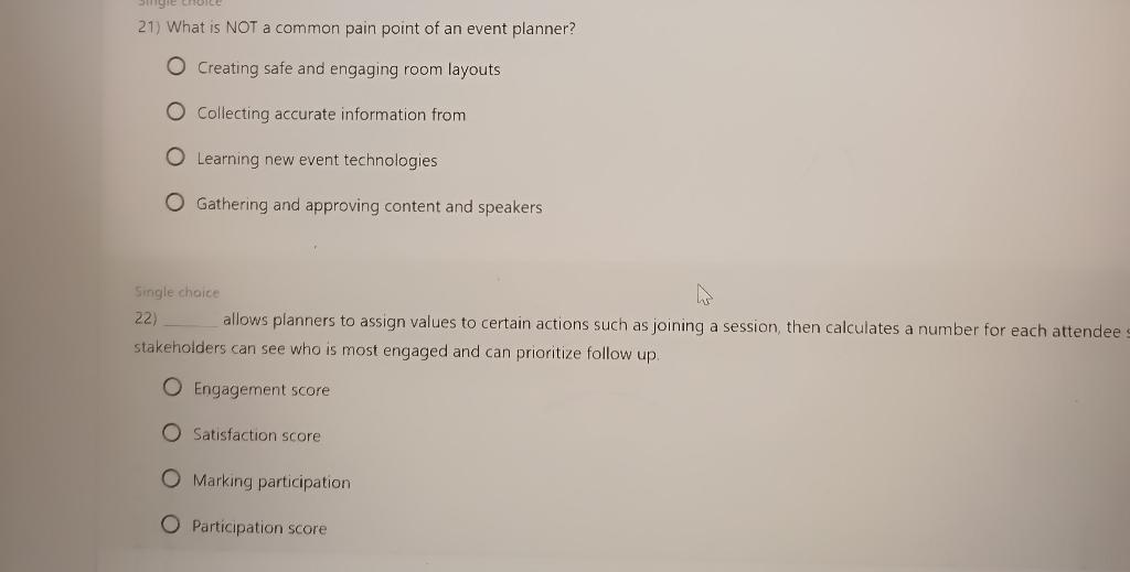 Solved 21) What is NOT a common pain point of an event | Chegg.com