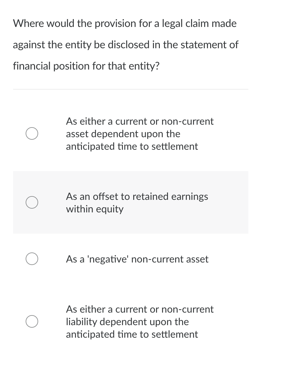 Solved Where would the provision for a legal claim made | Chegg.com