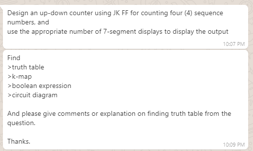 Solved Design an up-down counter using JK FF for counting | Chegg.com