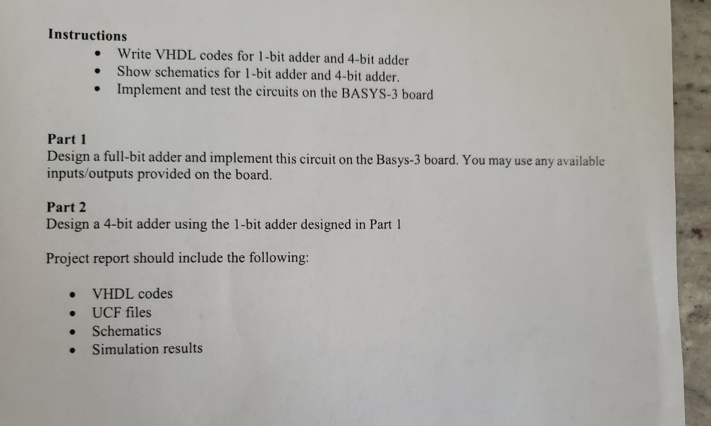 Solved Instructions Write VHDL codes for 1-bit adder and | Chegg.com