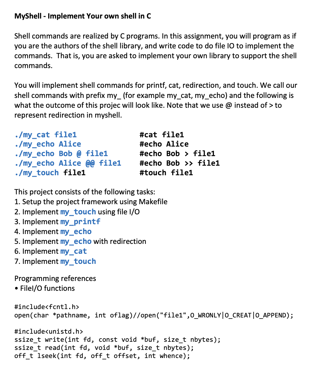 MyShell - Implement Your own shell in C Shell | Chegg.com