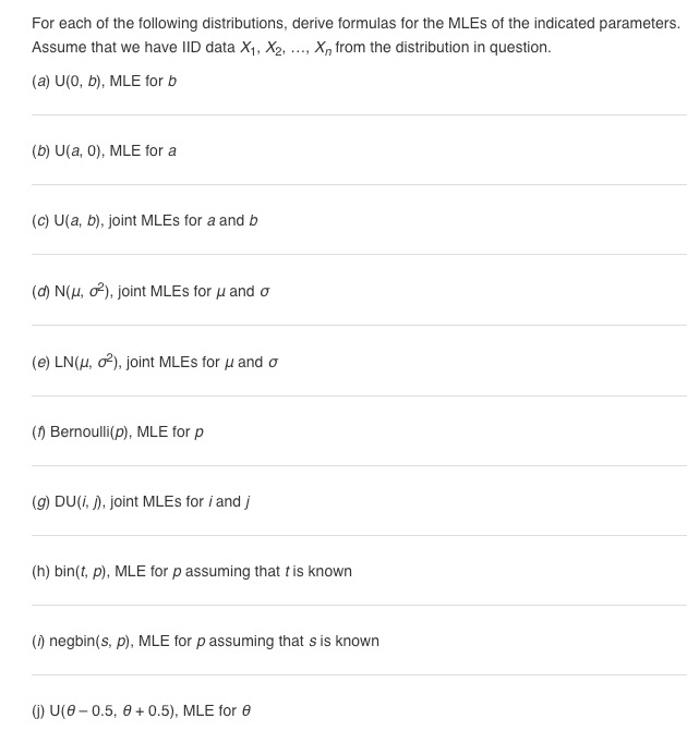 Solved For each of the following distributions, derive | Chegg.com
