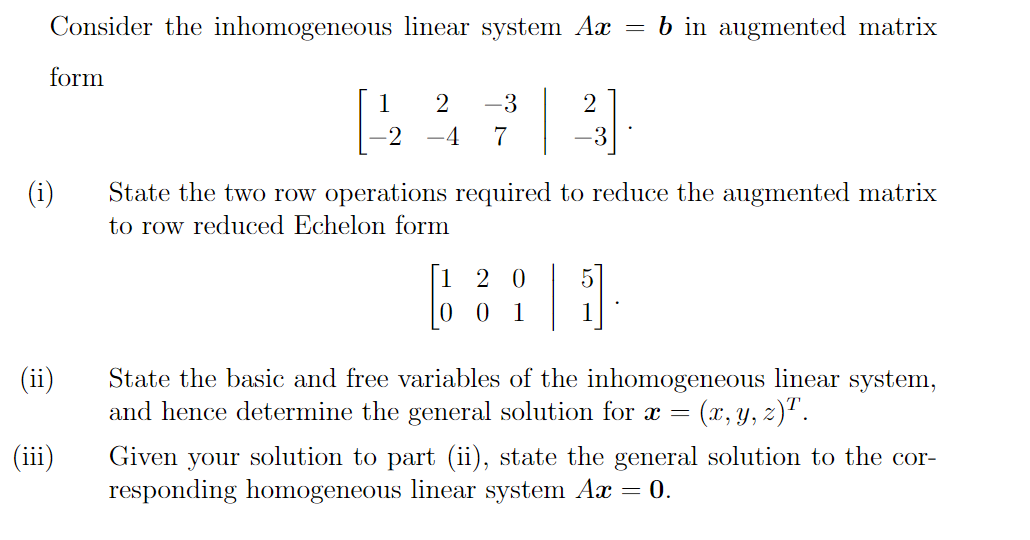 Solved Consider the inhomogeneous linear system Ax=b in | Chegg.com