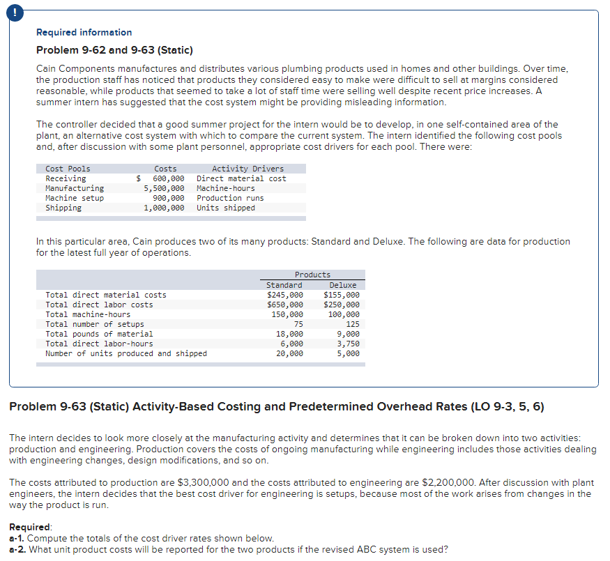 Solved Problem 9−62 and 9−63 (Static) Cain Components | Chegg.com