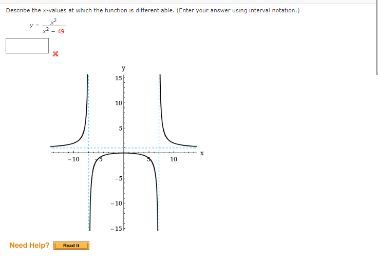 Solved y=x2−49x2 | Chegg.com