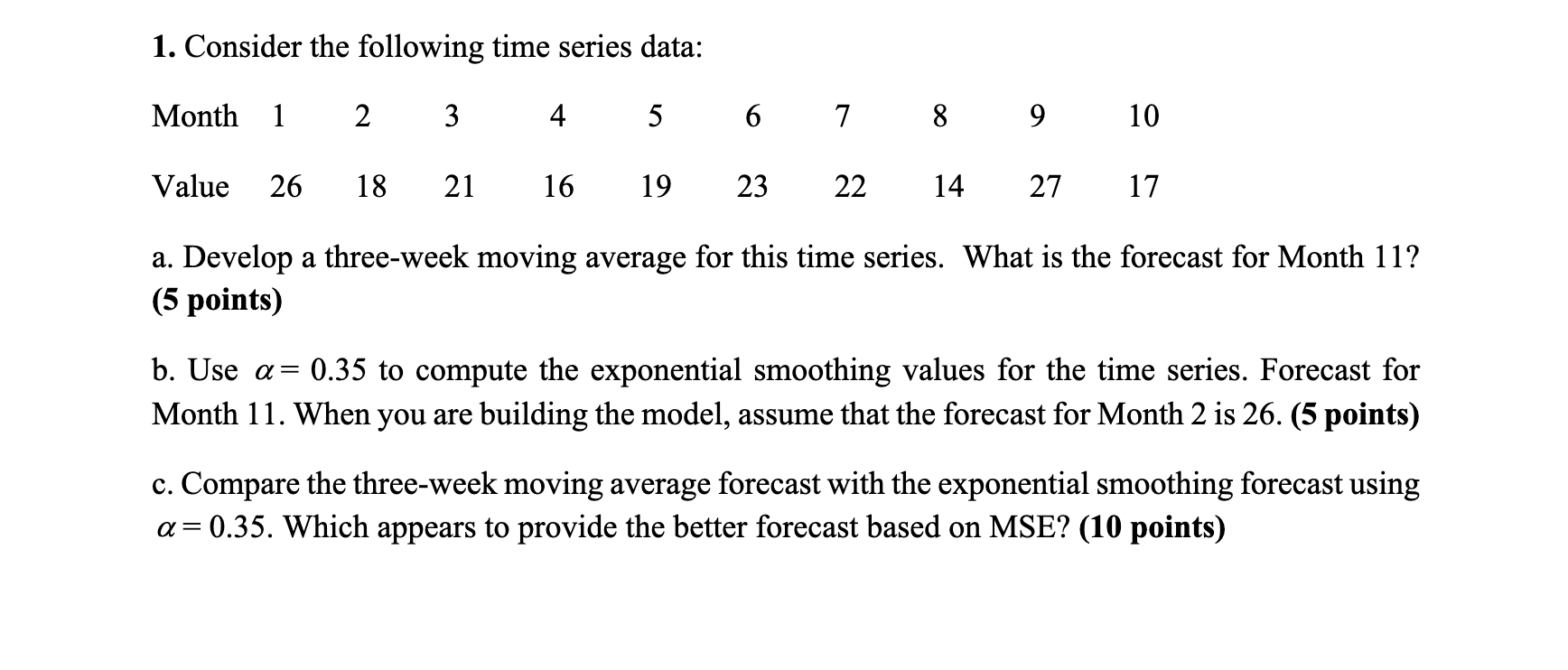 Solved 1. Consider the following time series data: a. | Chegg.com