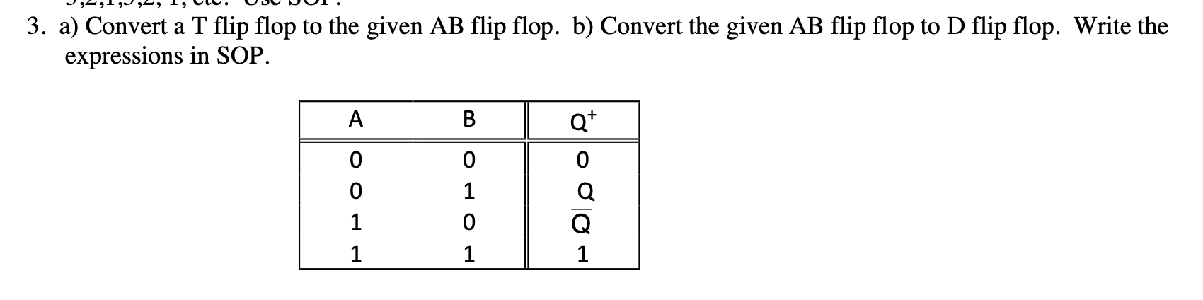 Solved 3. a) Convert a T flip flop to the given AB flip | Chegg.com