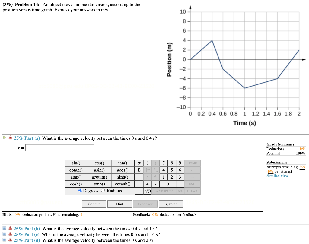 (3%) Problem 14: An object moves in one dimension, | Chegg.com